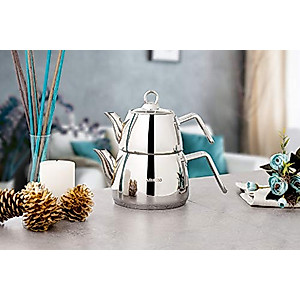 Amboss Aqua Ergonomic Gold Handle Turkish Teapot Set 4 PCS with Steam Lid Stainless Steel Induction Compatible Turkish Tea Set (Steel Handle)