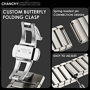 CHANCHY Stainless Steel Band for Apple Watch Ultra/Ultra 2 Link Bracelet 49mm 46mm 44mm 45mm, Metal Strap with Folding Clasp for Apple Watch Series 10 9 8 7 6 5 4 SE (Titanium, 49mm 46mm 45mm 44mm)