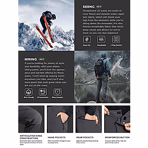 Wespornow Men's-Fleece-Lined-Hiking-Pants Water-Resistance-Snow-Ski-Pants Softshell Snowboarding Pants for Winter, Skiing, Outdoor (Grey, X-Large)