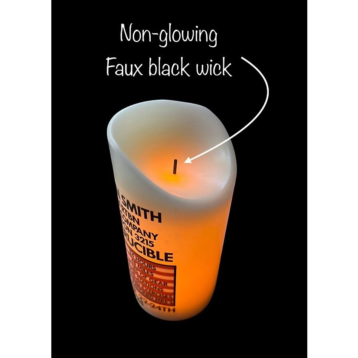Ships Fast from Texas! Personalized Crucible Smooth Wax LED Flameless Flickering Prayer Candle with Name, Battalion, Company, and Platoon.