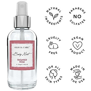 Olivia Care Body Mist Spray Made with Natural Sugared Rose Fragrance Scent - Refreshing, Soothing & Moisturizing - Eliminate Odor with Fresh Floral Aroma
