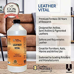 LEATHER MASTER LEATHER VITAL REVITALIZATION 1 Liter - Leather Vital Revitalization For Use on Leather Furniture, Car Interior, Apparel, Boots, Shoes, Bags, and more