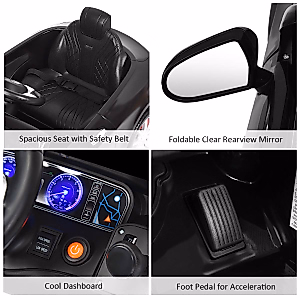 Costzon Ride On Car, 12V Licensed Mercedes Benz Battery Powered Electric Vehicle w/Remote Control, 3 Speeds, LED Lights, Music, Horn, MP3/USB/TF, Ride On Power Wheel for Kids (Black)