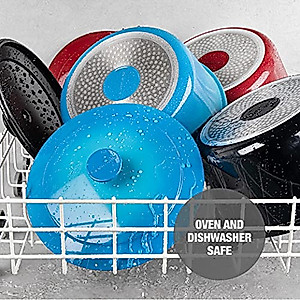 Granitestone Dutch Oven, 5 Quart Ultra Nonstick Enameled Lightweight Aluminum Dutch Oven Pot with Lid, Round 5 Qt. Stock Pot, Dishwasher & Oven Safe, Induction Capable, Healthy 100% PFOA Free, Blue