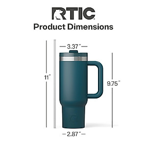 RTIC 30 oz Road Trip Tumbler Double-Walled Insulated Stainless Steel Portable Travel Coffee Mug Cup with Lid, Handle and Straw, Marine