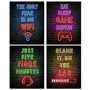 Printed Neon Gaming Posters for Boys Room Decor, Gaming Room Decor, Boys Bedroom Decor, Gamer Decor, Inspirational Posters for Video Game Room, Game Room Decor, Gaming Decor for Teen, 8'' x 10'' (UNFRAMED)