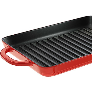 FSPE Cast Iron Enameled Cast Iron Grill Pan, Red