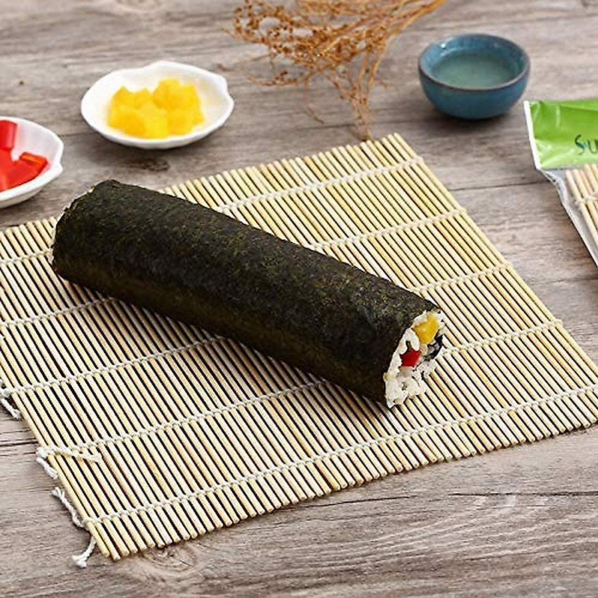 JapanBargain, Set of 2 Sushi Roller Sushi Mat Bamboo Sushi Rolling Mat Sushi Maker, 9.5 inches Square (Yellow Mats)