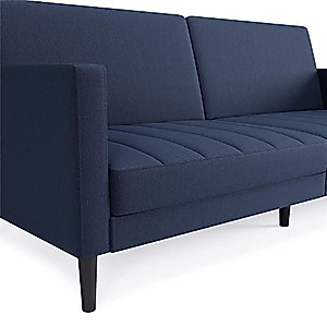 DHP Farnsworth 79 Inch Futon Sofa Bed, Upholstered Couch Sleeper with Tufted Seat, Mid-Century Modern, Navy