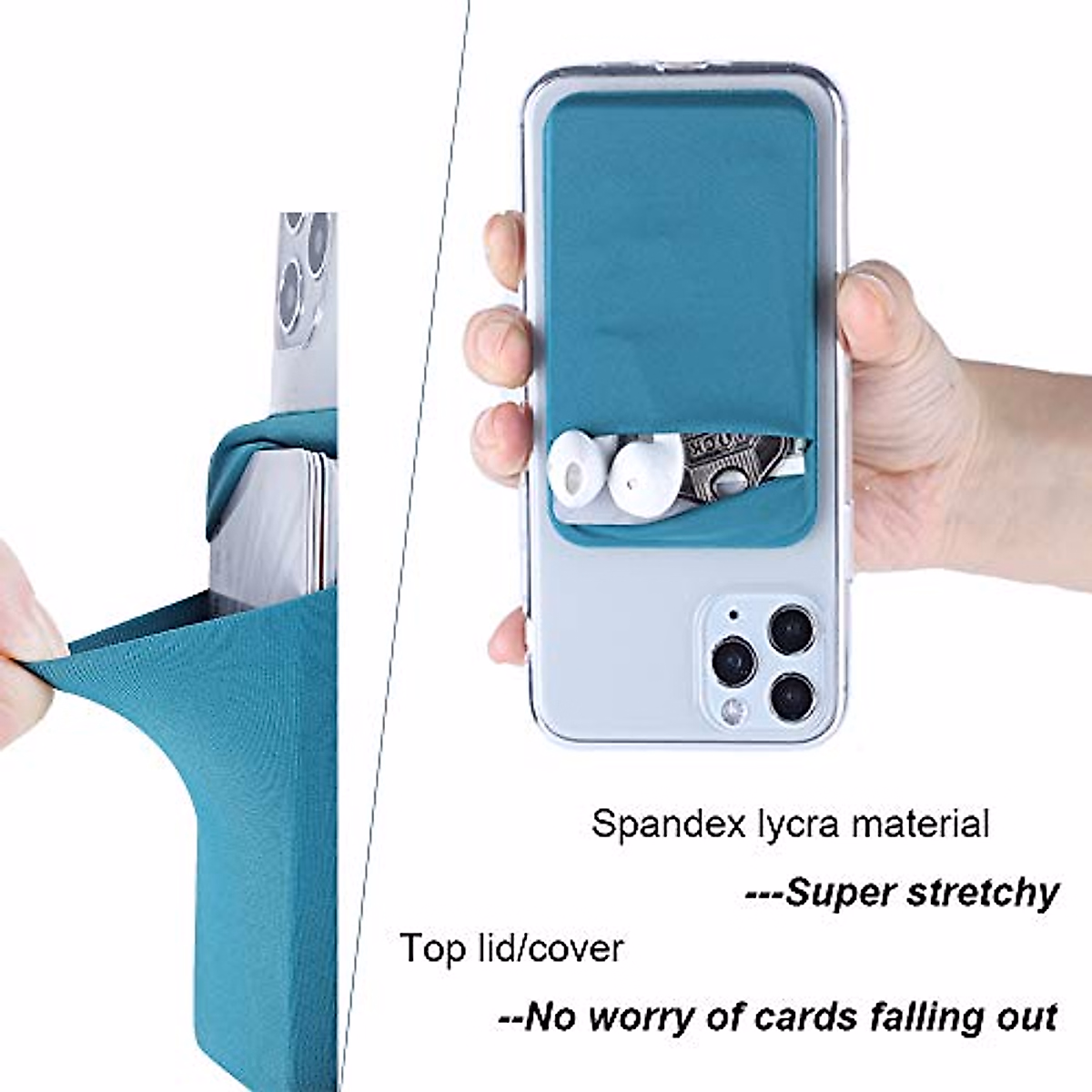 3Pack Cell Phone Card Holder for Back of Phone,Stretchy Lycra Stick on Wallet Pocket Credit Card ID Case Pouch Sleeve Adhesive Sticker for iPhone Samsung Galaxy Android-Dark Green&Blue Gray&Black