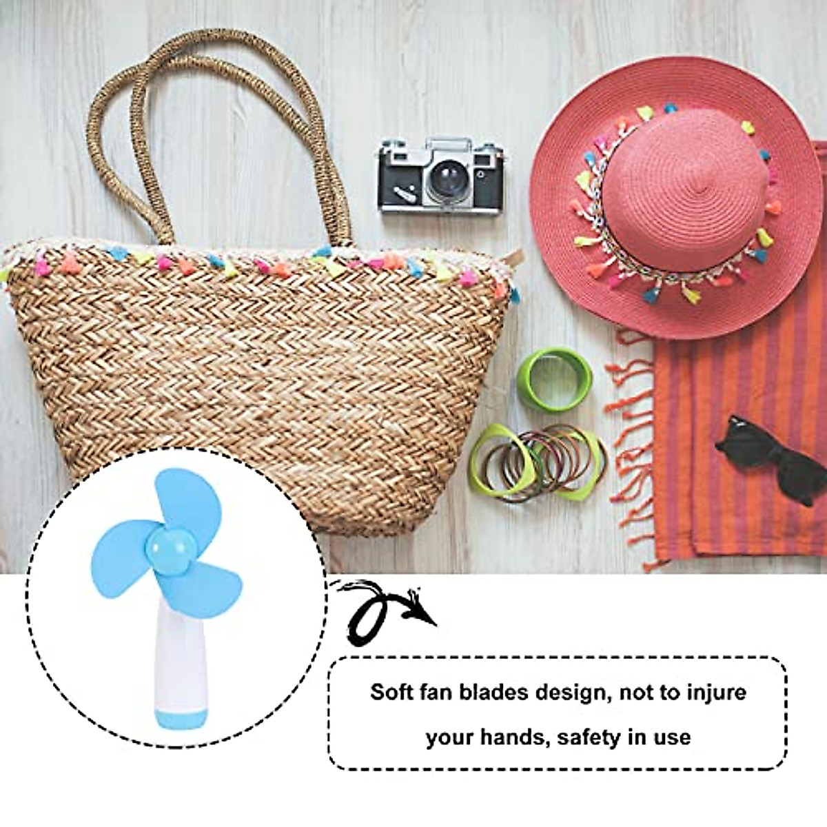 Veemoon 3pcs Ravel Blue High for Office Operated Home Portable with Blades Men Daily Mini Girls Personal Travelling Powered, Include Blades, Travel & Pocket Fan, Hand Desk Folding