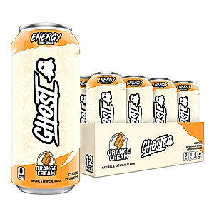GHOST Energy Drink - 12-Pack, Orange Cream, 16oz Cans - Energy & Focus & No Artificial Colors - 200mg of Natural Caffeine, L-Carnitine & Taurine - Gluten-Free & Vegan