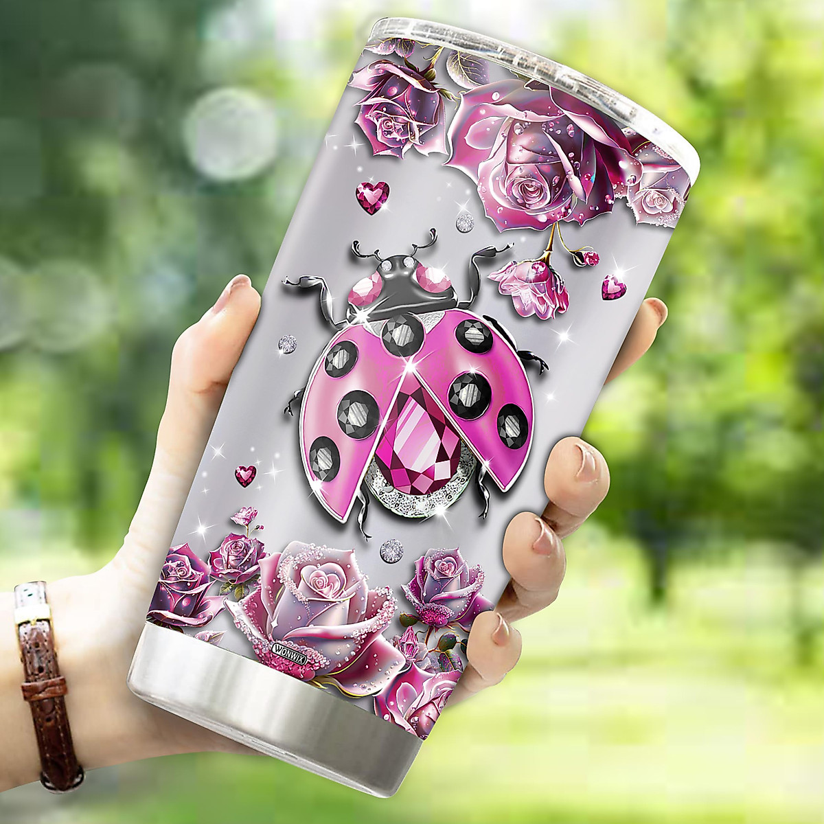 WONWIX Personalized Insulated Stainless Steel Ladybug Gifts for Women, 20oz Travel Mug Tumbler Water Bottle, Cup for Girls, Wife, Daughter, Perfect for Christmas, Birthday, Mother's Day, Valentine