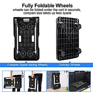 HBFBDRCT Folding Hand Truck, 150kg/330 Lbs Heavy Duty Luggage Cart, Portable Utility Dolly Platform Cart with Adjustable Handle for Auto, Luggage, Personal, Travel, Moving Shopping and Office Use