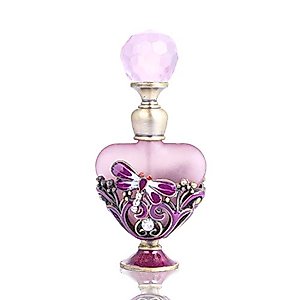 YU FENG Vintage Dragonfly Pewter and Glass Perfume Bottle with Diamand for Woman,Friends