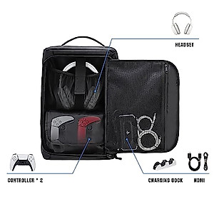Playstation5 Backpack, Protective Carrying Case Compatible with PS5 Console, Base, 15.6”Laptop, Headset, PS5 Controller, More Game Discs, and Gaming Accessories (Bag Only)