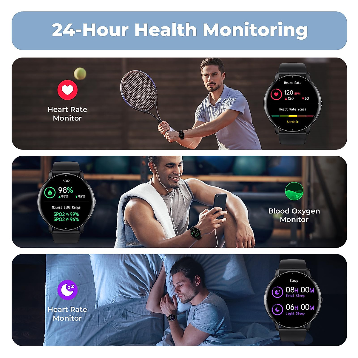 TIFOZEN Smart Watch for Men Women(Answer/Make Calls), 1.39" HD Fitness Tracker Watch with 30 Sport Modes, Heart Rate/SpO2/Sleep Monitor, IP68 Waterproof Activity Tracker for iPhone & Android, Black