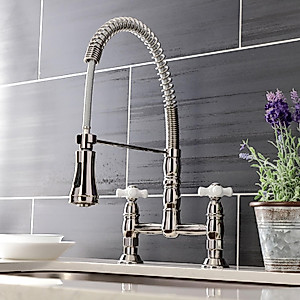 Kingston Brass Heritage Two-Handle Deck-Mount Pull-Down Sprayer Kitchen Faucet Polished Chrome Polished