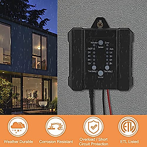 Derekland Low Voltage Transformer, 100W Landscape Lighting Transformer with Timer and Photocell Sensor, Waterproof Dual Output 120V to 12V DC Power Supply for Spotlight Pathway Light Deck Light