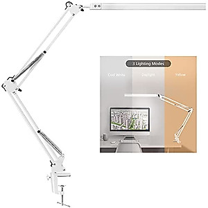 PSIVEN LED Desk Lamp, Architect Task Lamp, Metal Swing Arm Dimmable Drafting Table Lamp with Clamp (3 Color Modes, 10-Level Dimmer, Memory Function) Highly Adjustable Office, Craft, Workbench Light
