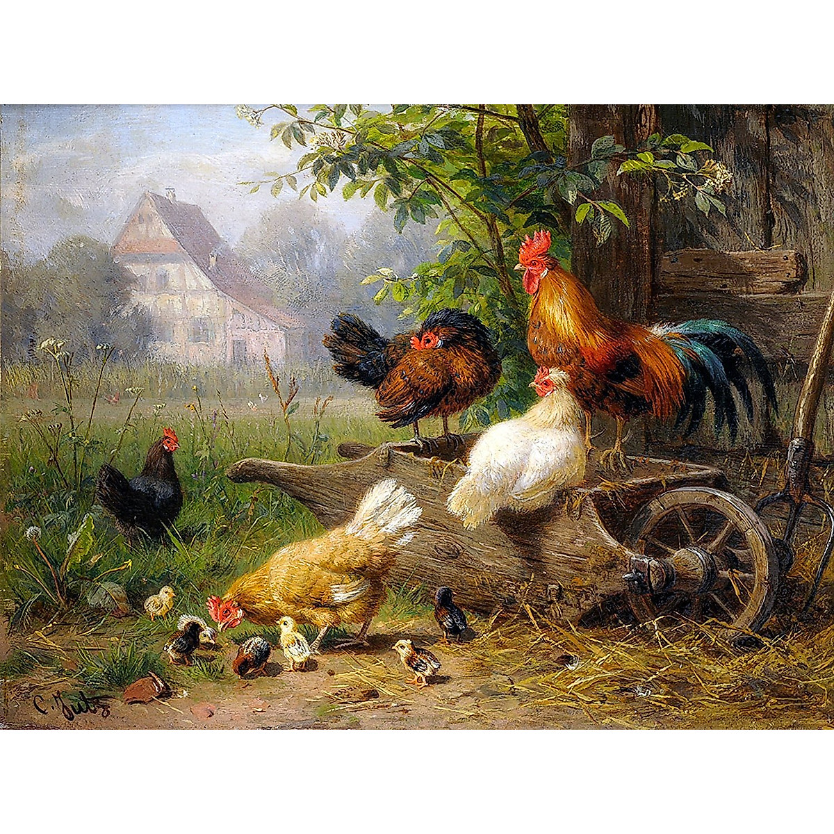 Farm Rooster Chickens by Carl Jutz Accent Tile Mural Kitchen Bathroom Wall Backsplash Behind Stove Range Sink Splashback One Tile 10"x8" Ceramic, Matte
