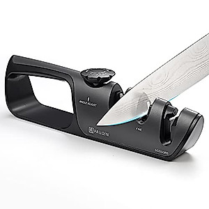 PAUDIN Knife Sharpener, 3-Stage Manual Professional Knife Sharpening Tool with Grip for Kitchen Straight Knives, Serrated Knives and Scissors, Conveniently to Restore and for Dull Blades Polishing