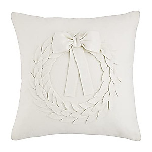 Mud Pie White Felted Wool Wreath Pillow, 18" x 18", 135 Count