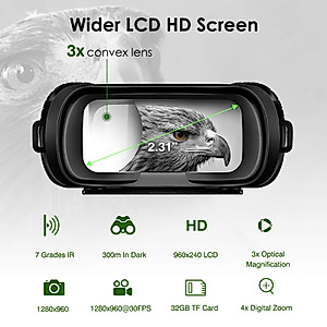 Night Vision and Day Binoculars for Hunting in 100% Darkness - Digital Infrared Goggles Military for Viewing 984ft/300M in Dark with 2.31" LCD Screen, Take Day Night IR Photos Video 32G TF Card Adults