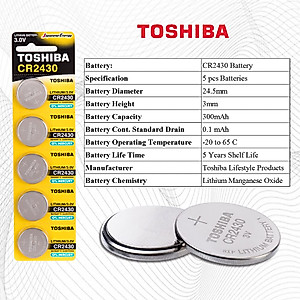 TOSHIBA CR2430 3V Lithium Coin Cell Battery Pack of 5