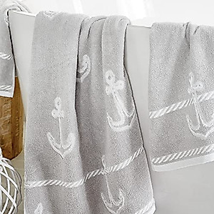 Destinations Nautical Anchor Grey Fingertip Towel Bathroom Accessories Coastal 100% Cotton Fabric Towel, 12 x 18 inches, 1 Towel