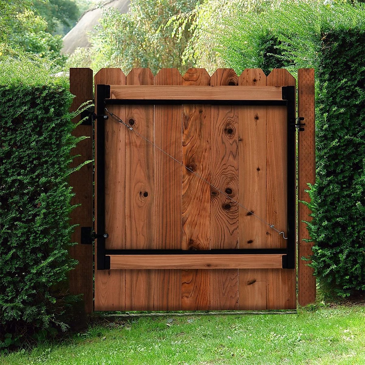 Adjust-A-Gate 2 Way Lockable Easy to Install Steel Frame Gate Latch with Installation Building Kit and Telescoping Bars (2 Pack)
