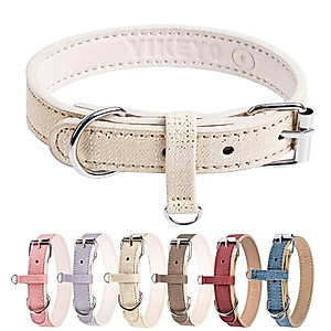 Dog Collar for Small Medium Large Dogs Pet Collars Girl Boy, PU Stamping Leather Plaid Dogs Collar Adjustable Chihuahua Teacup Yorkie Puppy Collar Cats (X-Small (Neck 7-10in), Coffee)