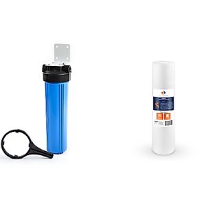 Aquaboon 20" x 4.5" Whole House Well Water Filter System with Pressure Release (1" Port) & Aquaboon 5 Micron 20" Sediment Water Filter Replacement Cartridge | Whole House Sediment Filtration