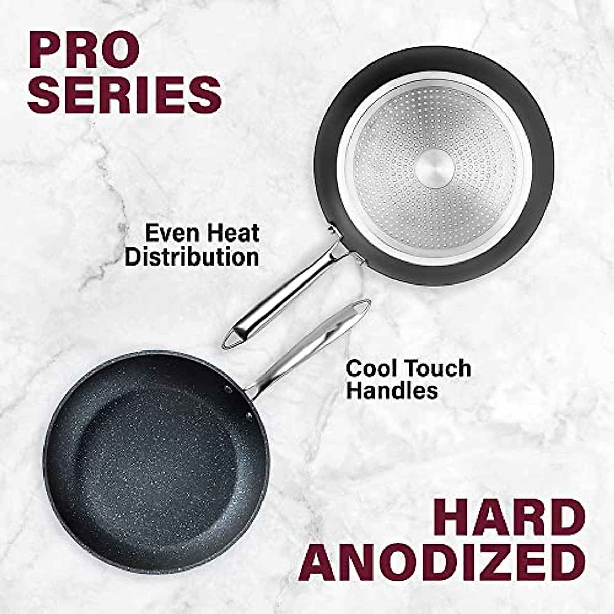 Granite Stone Professional Frying Pan Set, Hard Anodized Ultra Nonstick 10” & 11.5” Pro Chef’s Skillet Set, Durable Granite Surface Coated 3x and Infused with Minerals & Diamonds, Induction Capable…