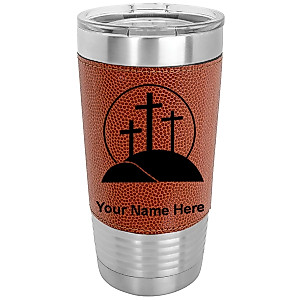 LaserGram 20oz Vacuum Insulated Tumbler Mug, Calvary Cross, Personalized Engraving Included (Faux Leather, Basketball Style)