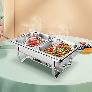 LOYALHEARTDY Chafing Dish Buffet Set, 9.51 Qt Chafer Complete Set Food Warmer Pan with Foldable Frame Water Trays Food Pan Fuel Holder and Lid Buffet Servers and Warmers for Parties, Wedding, Events