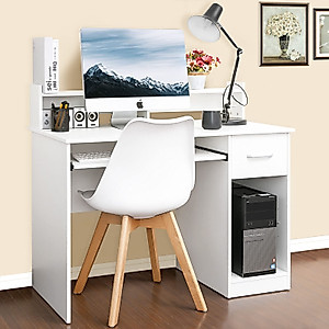Computer Desk Student Desk Home Office Writing Table with Drawer Shelves, White