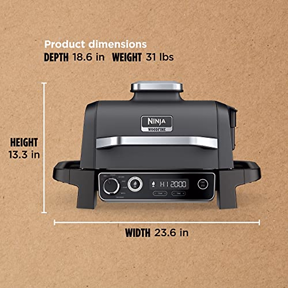 Ninja OG701 Woodfire Outdoor Grill, 7-in-1 Master Grill, BBQ Smoker, & Outdoor Air Fryer plus Bake, Roast, Dehydrate, & Broil, Woodfire Technology, with Robust Pellets
