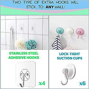 Comfylife Baby Bath Toy Organizer - Shark +36 Bath Letters & Numbers +Extra Bath Toy Storage Net & 10 Strong Hooks, Great Bath Net for Kids, Cute Bathtub Toy Organizer and Bath/Shower Caddy Solution