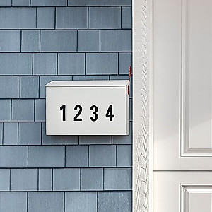 Nunsino Wall-Mounted Mailbox with Flag Kit and 3 Sets of Number Stickers, Metal Post Box, Rust-Resistant for Outside Use,15.24” L x 4.72”W x 10.43”H, White