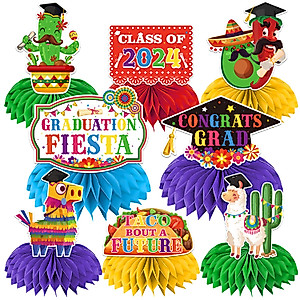 8 Pcs Mexican Graduation Decorations Honeycomb Centerpieces, Fiesta Graduation Party Decorations 2024, Taco Graduation Party Decorations 2024 3d Double Side Honeycomb Decorations
