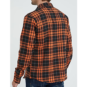 SSLR Flannel Shirts for Men, Long Sleeve Button Down Shirt Lightweight Plaid Brushed Casual (Small, Orange Flannel)