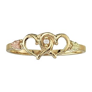 Black Hills Gold Twin Heart Promise Ring with .01 ct Diamond