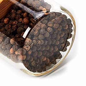 EZOWare 10 Bottles Glass Jar Set, Extra Small Air Tight Canister Storage Containers with Natural Bamboo Lids and Chalkboard Labels for Kitchen Spices, Bathroom, Party Favors (2.4oz.)