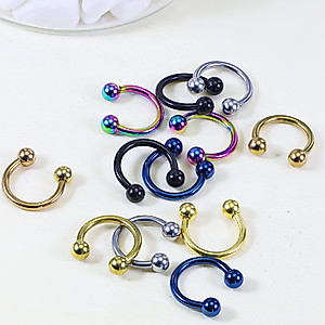 Kridzisw 16G Septum Ring Jewelry Gauges Earrings Surgical Stainless Steel Horseshoe Septum Nose Eyebrow lip Ring Cartilage Helix Tragus Rook Daith Earrings Hoop Smiley Piercing Jewelry Women Men 10mm