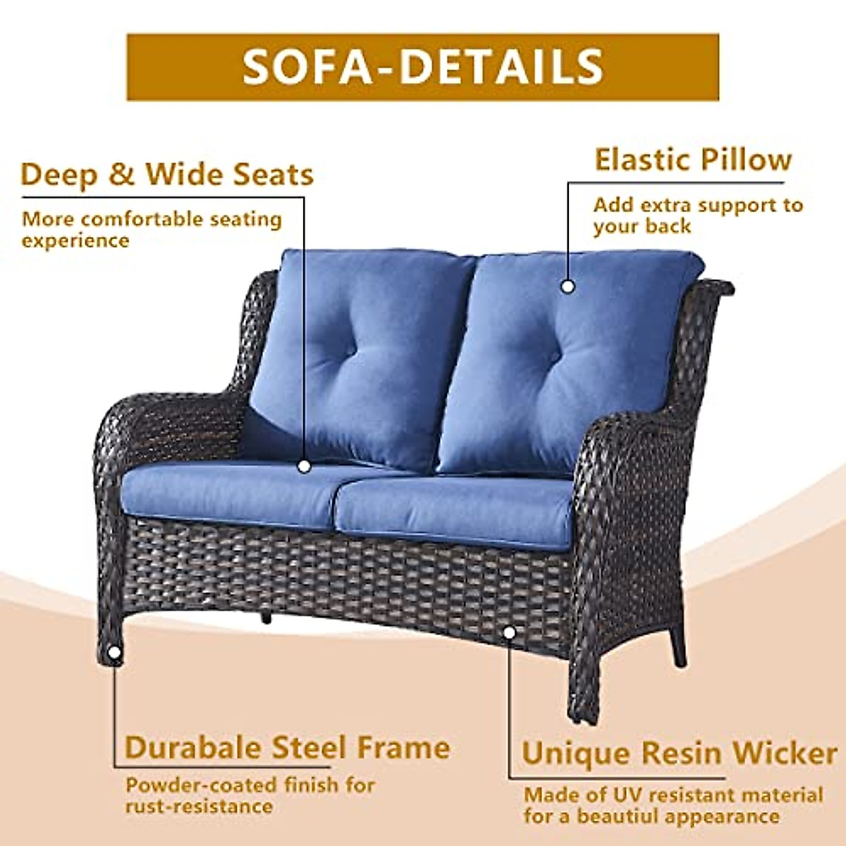 HUMMUH Outdoor Loveseat Sofa 2-Seat PE Rattan Patio Love Seat with Cushions,Deep Seat High Curved Back Armset Sectional Couch for Patio,Garden,Yard,Porch