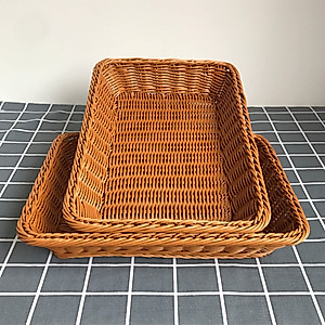 curfair Rattan Wicker Basket Lightweight Counter Rectangular Woven Tray Decorative Convenient Coffee S