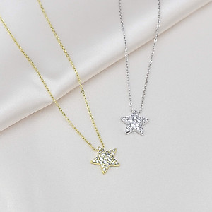 Heart Made of Gold CZ Star Pendant Necklace (Silver)