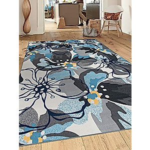 Rugshop Contemporary Gray-Blue Large Floral Non-Slip Area Rug 5' x 7' - Stylish Accent