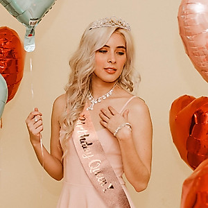 ACO-UINT Birthday Queen Crown for Women, Rhinestone Tiara & Birthday Sash Set Rose Gold Birthday Crowns for Women Girls, Birthday Decorations Birthday Gifts for Women Birthday Party